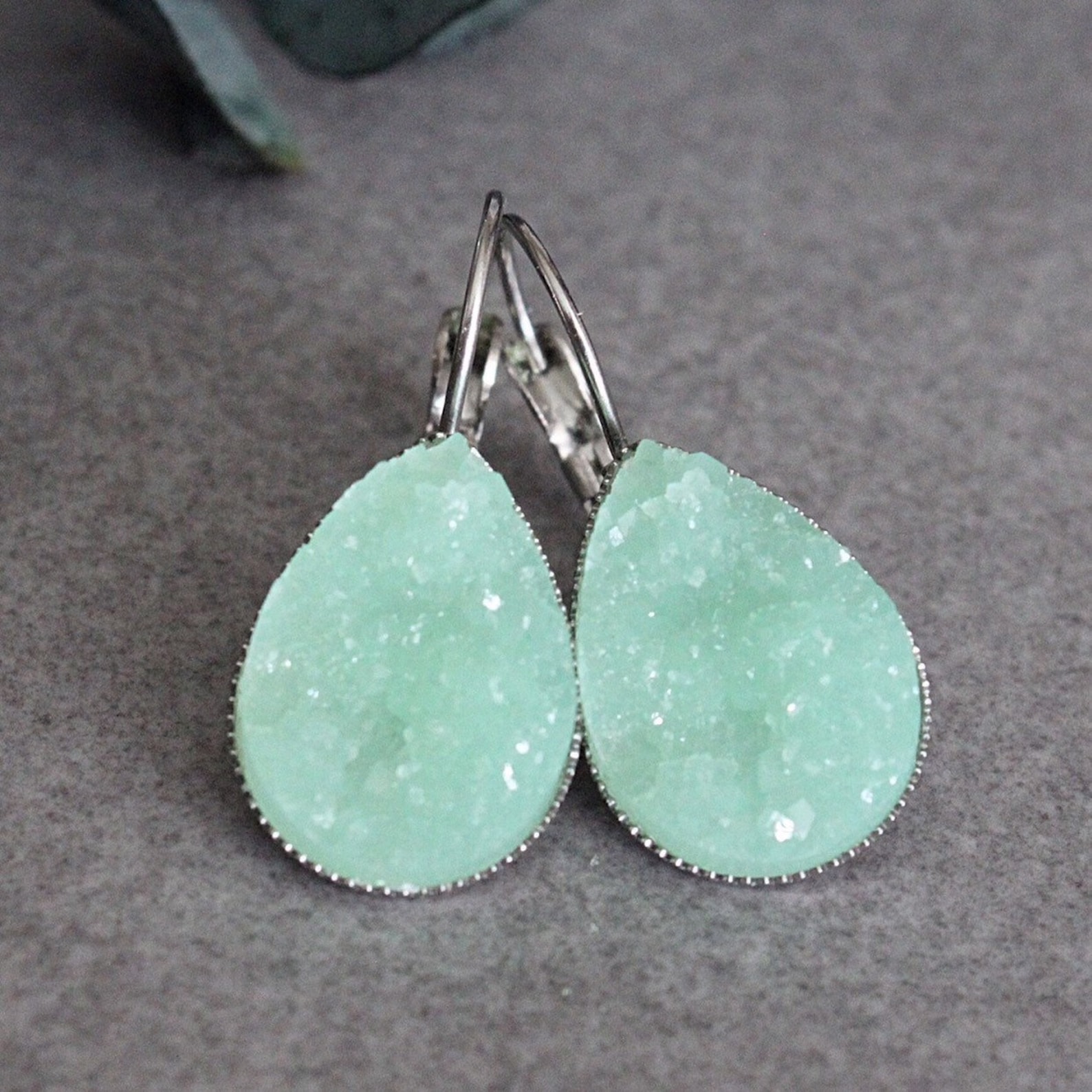 Mint Teardrop Earrings, Mint Green Earrings, Mint Druzy Earrings, Mint ...