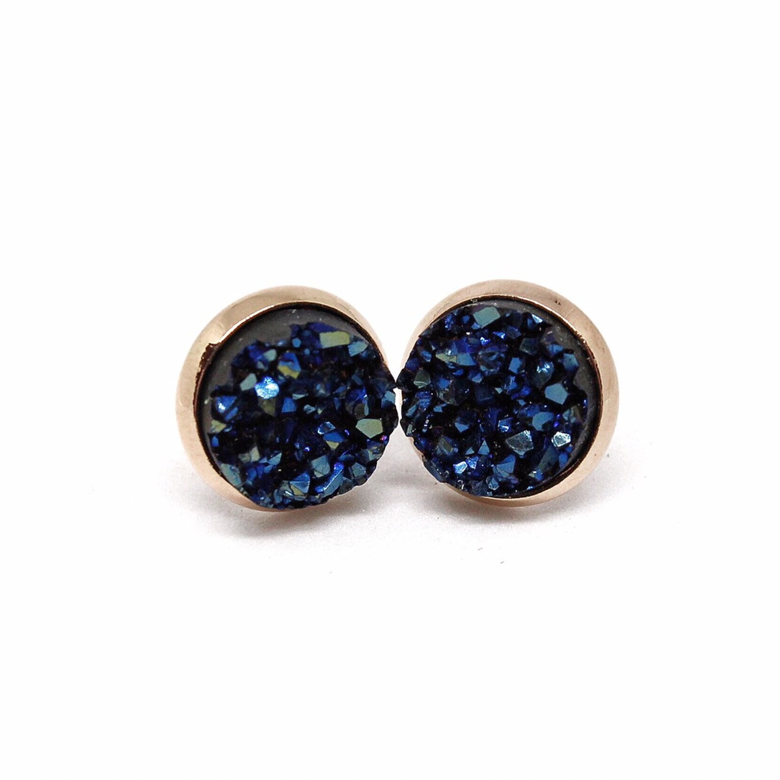 Navy Blue Stud Earrings Rose Gold Earrings Blue and Rose - Etsy