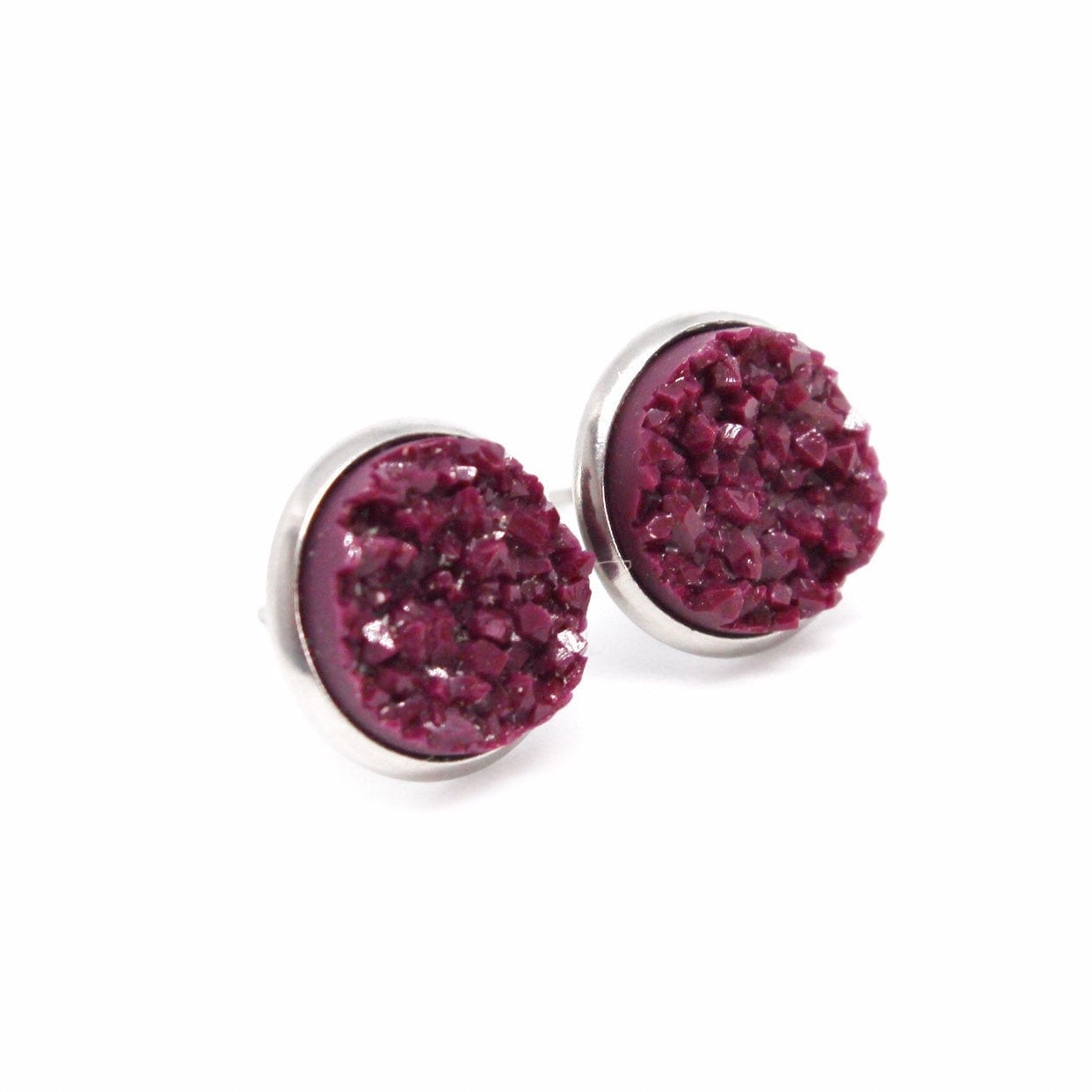 Maroon Stud Earrings Maroon Earrings Maroon Druzy Earrings | Etsy