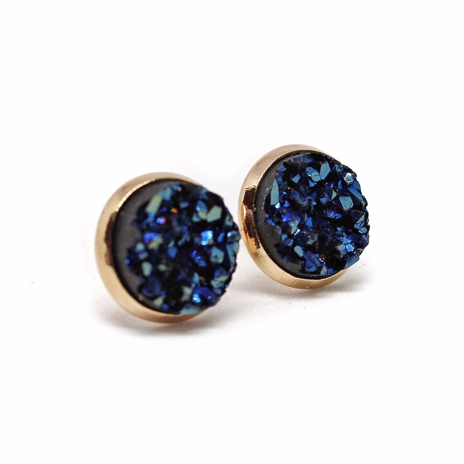 Navy Blue Stud Earrings Rose Gold Earrings Blue and Rose - Etsy
