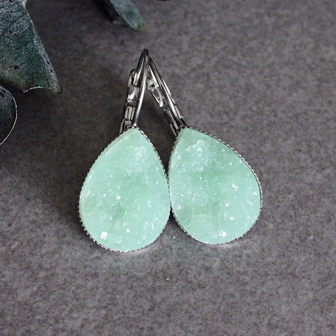 Mint Teardrop Earrings, Mint Green Earrings, Mint Druzy Earrings, Mint ...