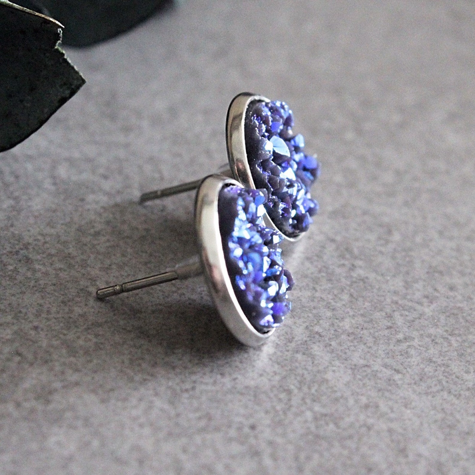 Dark Blue Earrings Dark Purple Earrings Blue Stud Earrings - Etsy