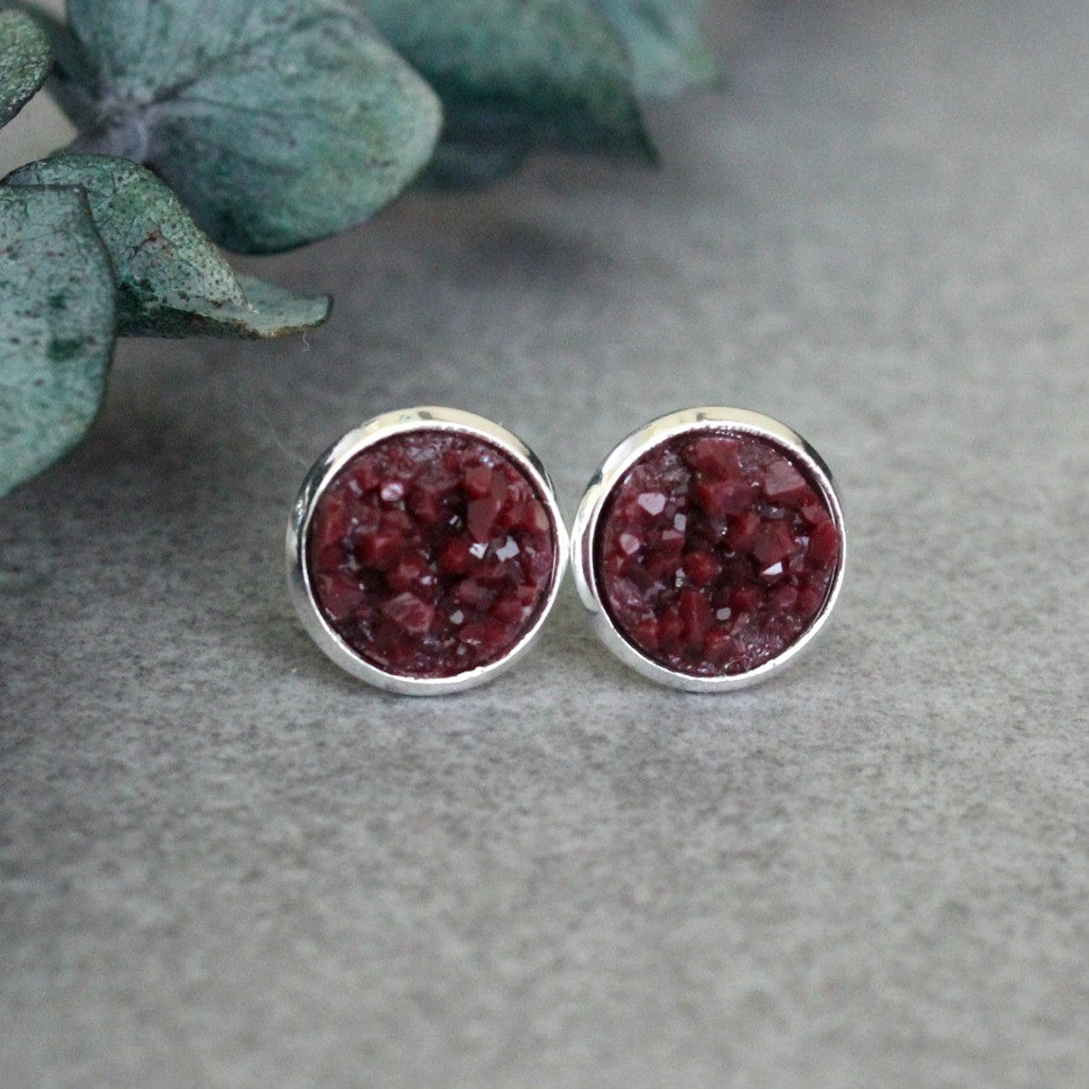 Maroon Stud Earrings Maroon Earrings Maroon Druzy Earrings | Etsy