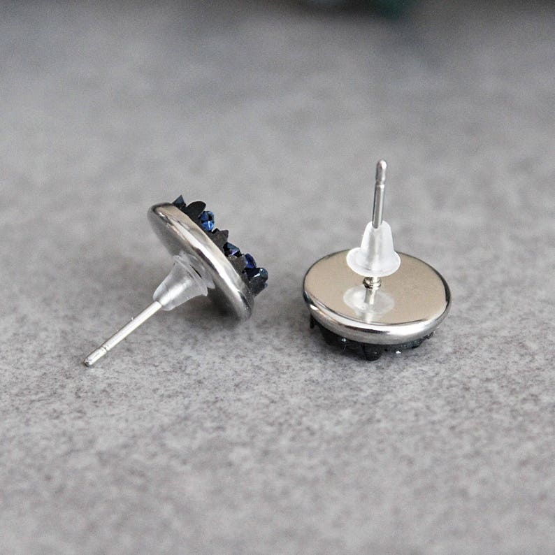 Navy Blue Earrings Navy Blue Druzy Earrings Dark Blue Stud - Etsy