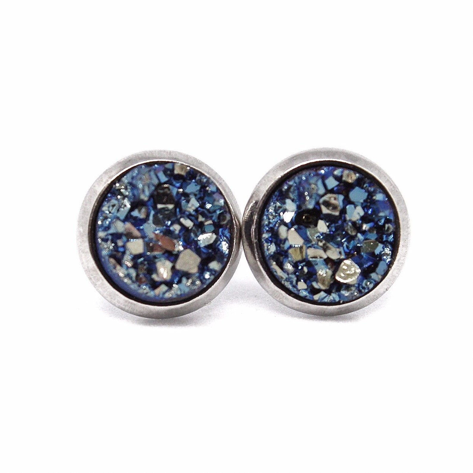 Dark Blue Stud Earrings Dark Blue Druzy Earrings Navy Blue - Etsy