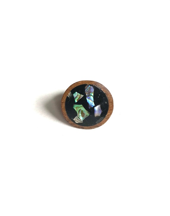 Vintage Italian Wood and Abalone Shell Inlay Ring - Gem