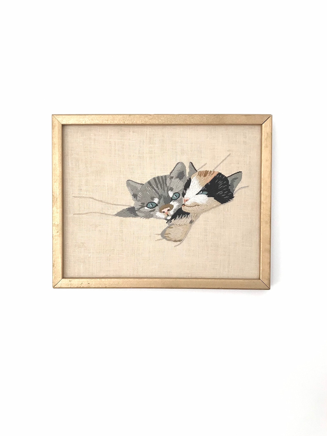 Vintage Framed Embroidered Cats Artwork - Etsy
