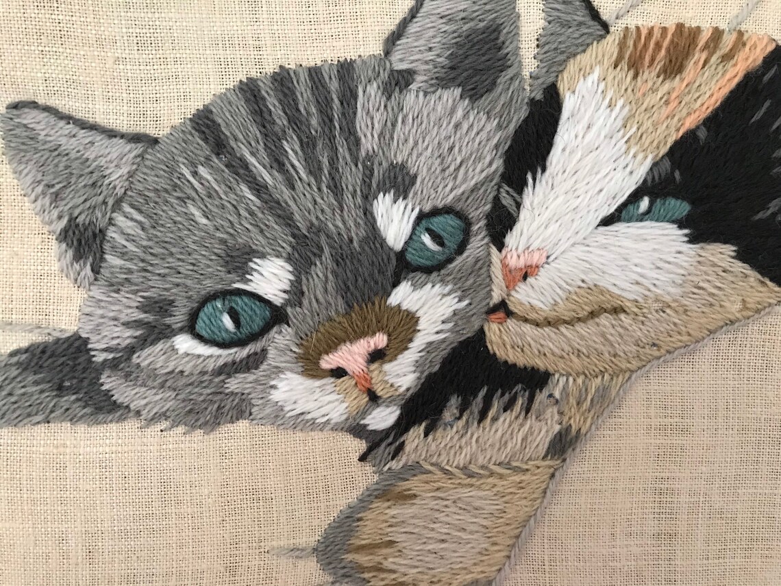 Vintage Framed Embroidered Cats Artwork - Etsy