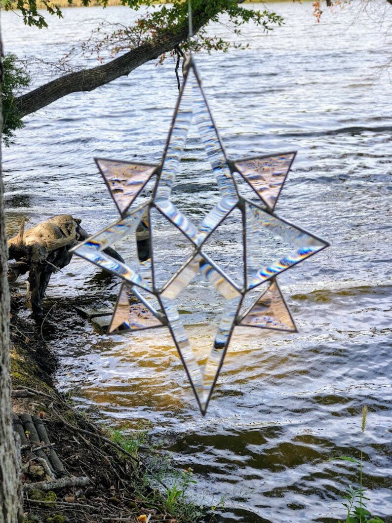 LARGE 12 Inch Beveled Glass Bethlehem Star. Suncatcher. Clear & Peach ...