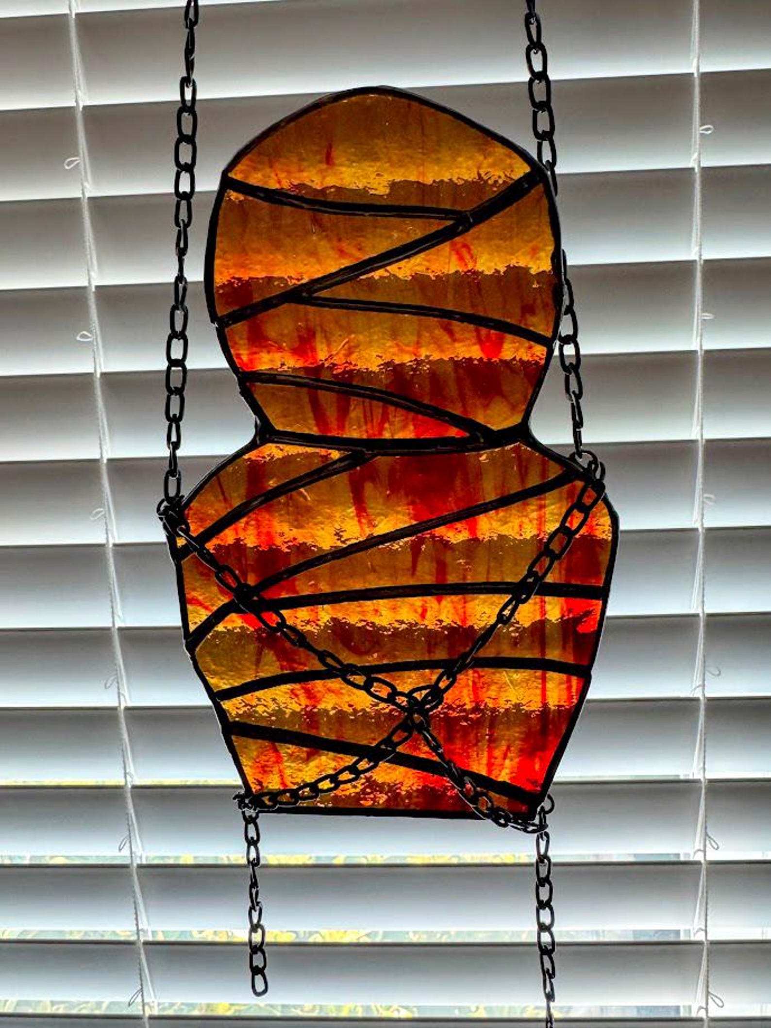 Stained Glass Mummy Suncatcher: Creepy Halloween Ornament With Chains ...