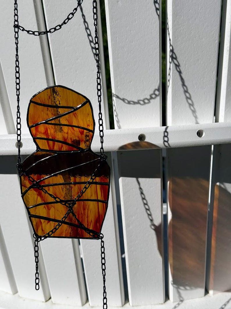 Stained Glass Mummy Suncatcher: Creepy Halloween Ornament With Chains ...