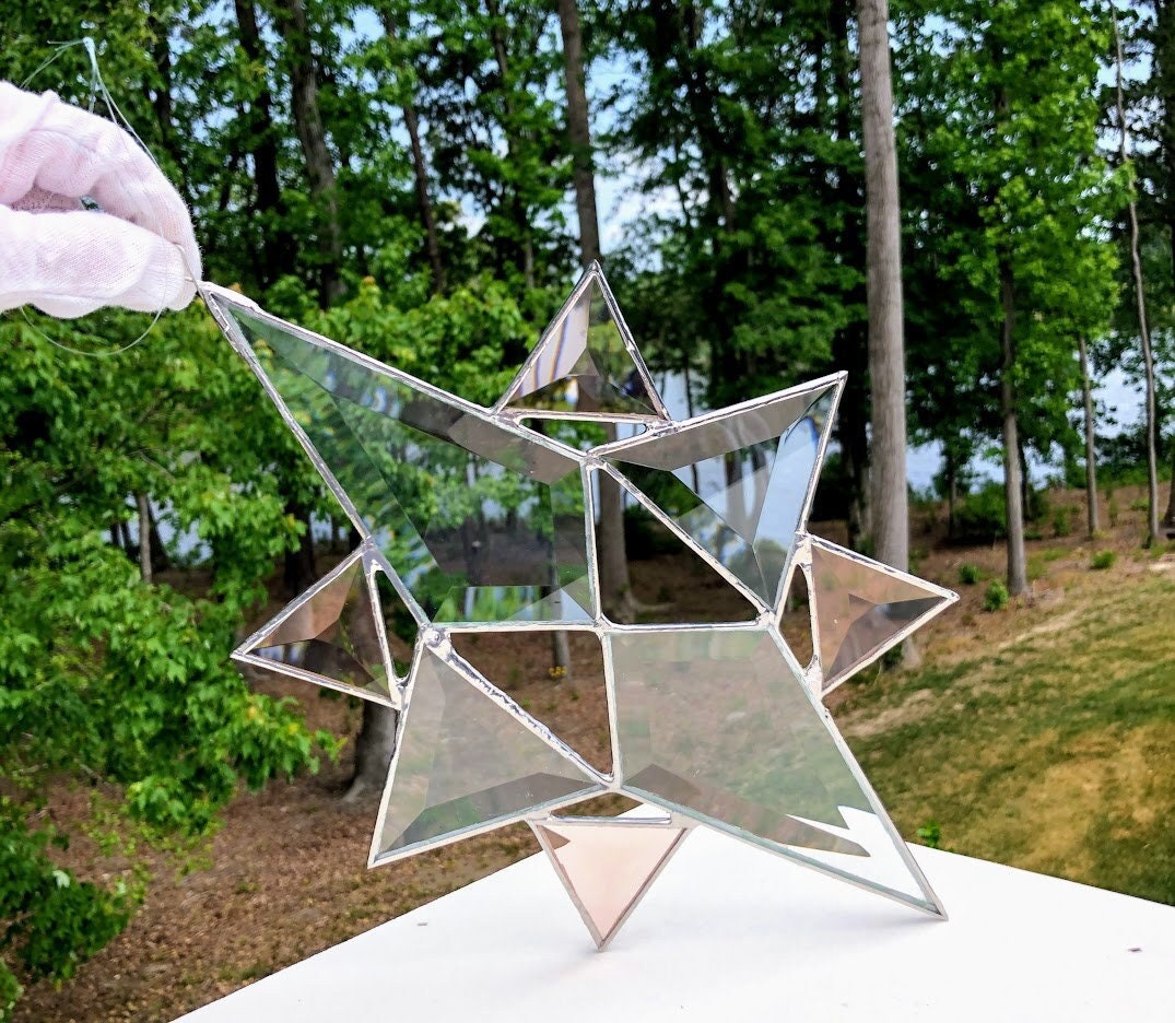 LARGE 12 Inch Beveled Glass Bethlehem Star. Suncatcher. Clear & Peach ...