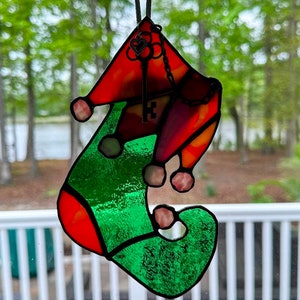 Stained Glass Jester Stocking Suncatcher: Christmas Elf Decor - Etsy