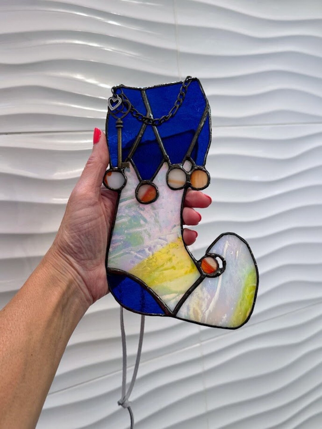 Stained Glass Elf Boot Ornament: Jester Socks Suncatcher - Etsy