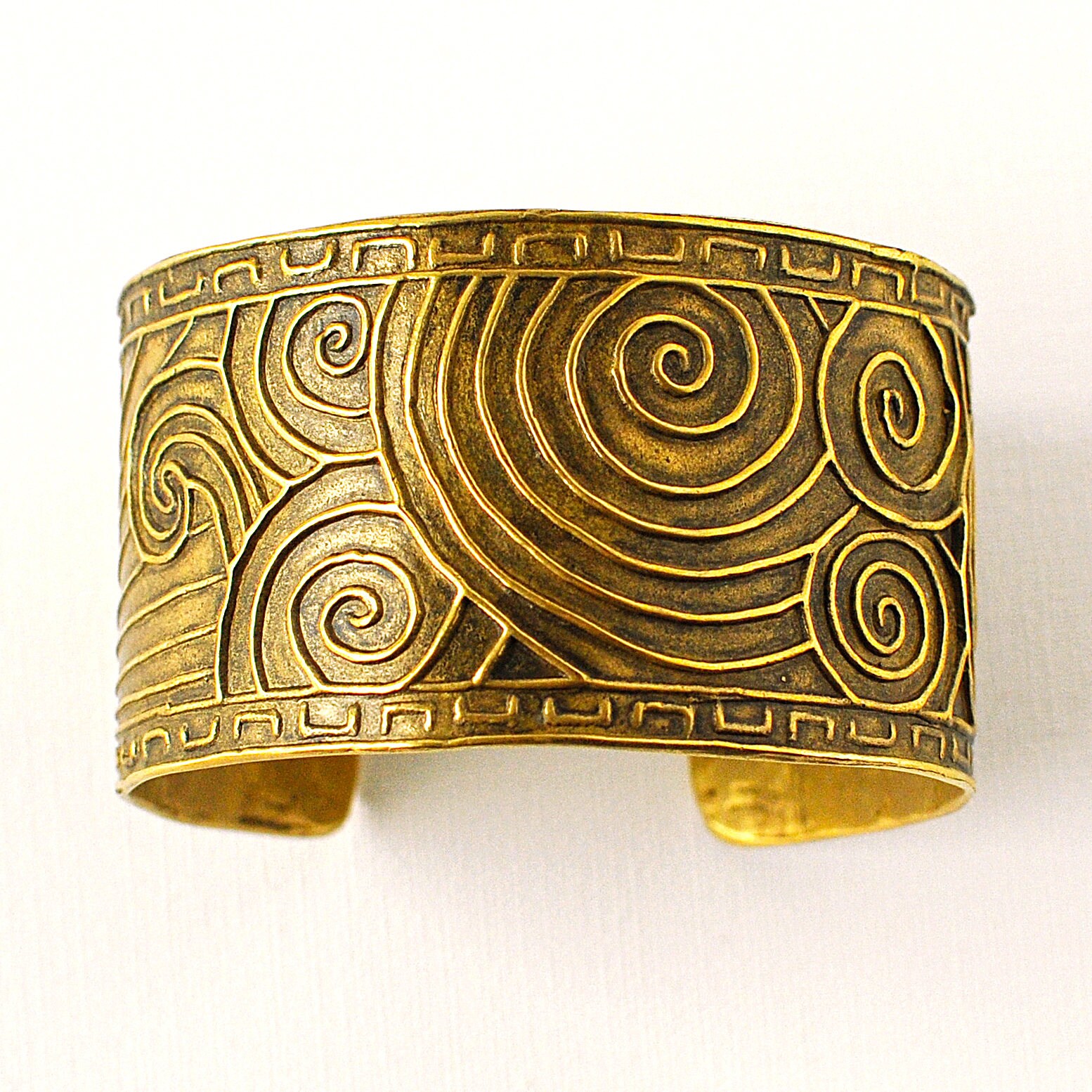 Aztec Sun Large Bracelet | Mexican Brass Spiral Cuff | Bohemian Tribal ...