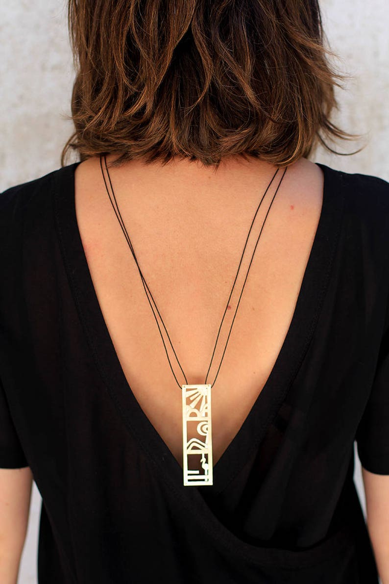 Nature Japanese Inspired Long Pendant Geometric Four Elements Necklace ...