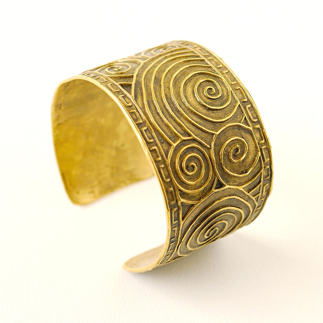 Aztec Sun Large Bracelet | Mexican Brass Spiral Cuff | Bohemian Tribal ...