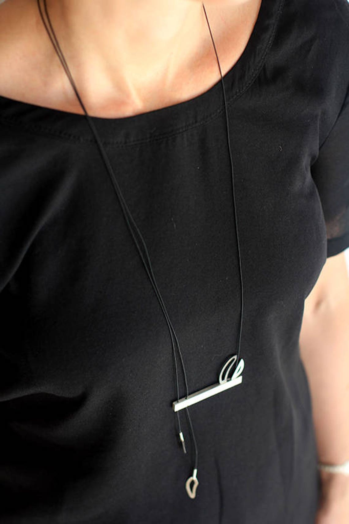 Contemporary Silver Necklace Modernist Black and White - Etsy