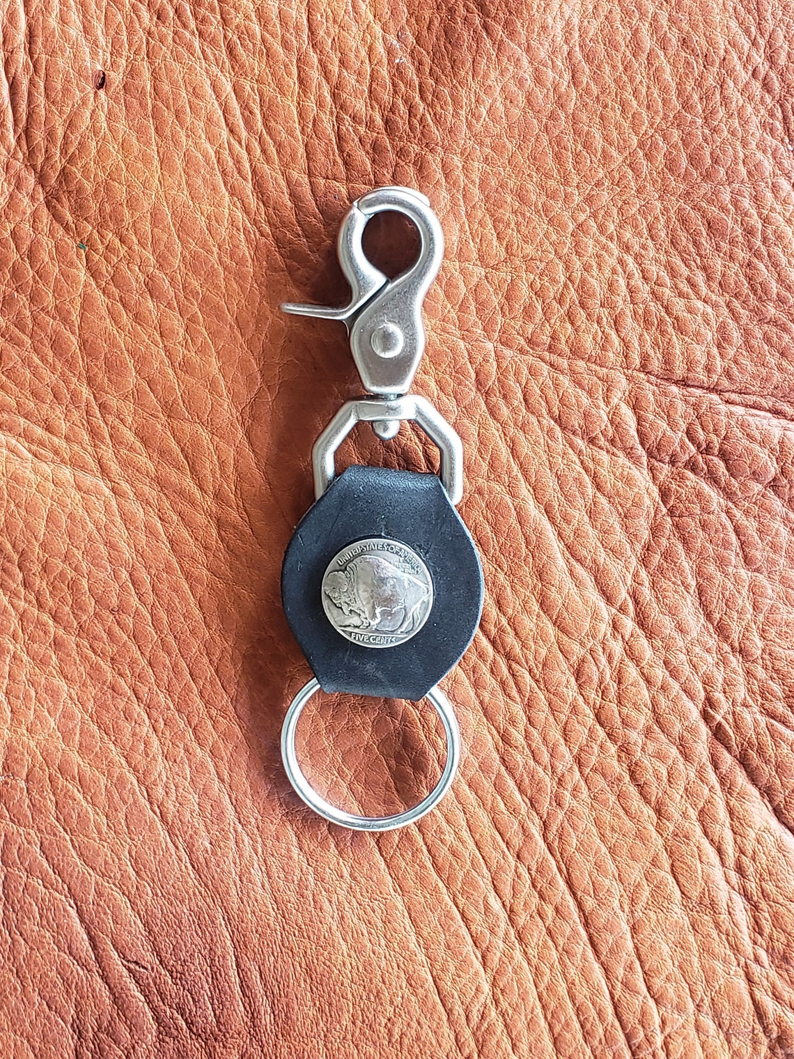Heavy Duty Buffalo Nickel Key Fob, Leather Key Fob, Key Holder, Belt ...