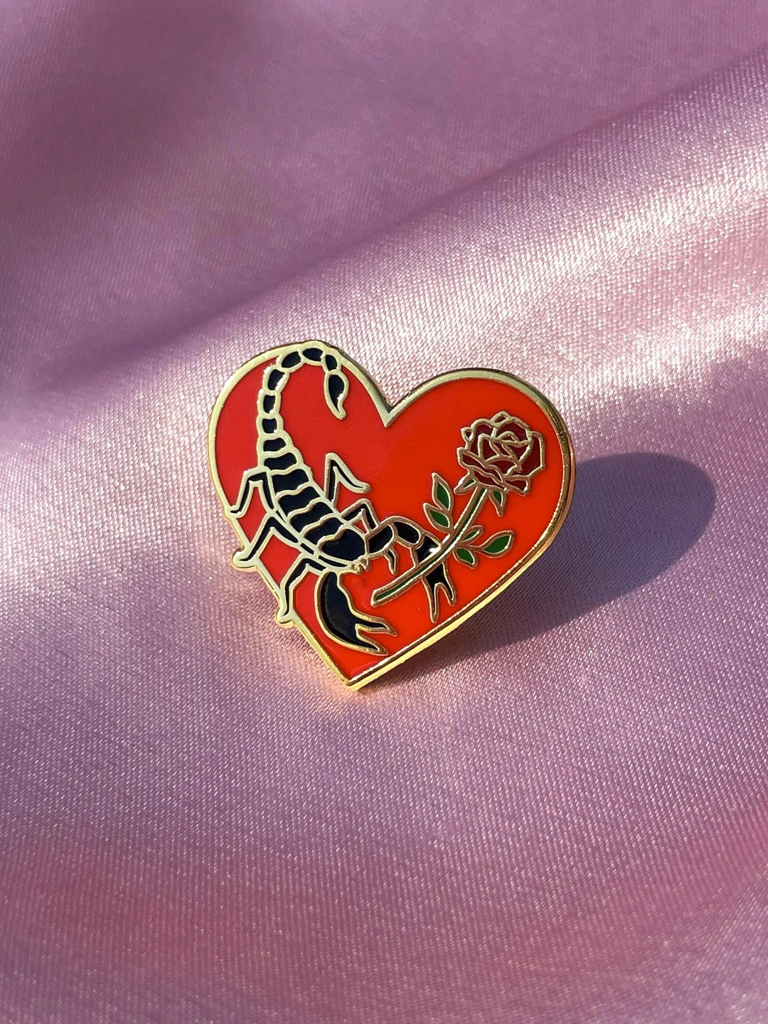 Scorpion Hard Enamel Pin 1" | Rose Heart Pin, Tattoo Art, Romantic ...