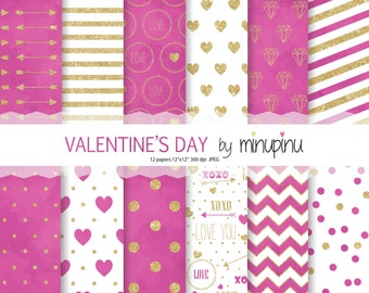 Valentine digital paper Love Valentine's day scrapbook | Etsy