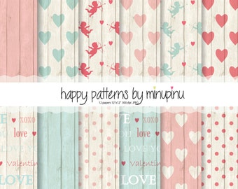 Valentine digital paper Love Valentine's day scrapbook | Etsy