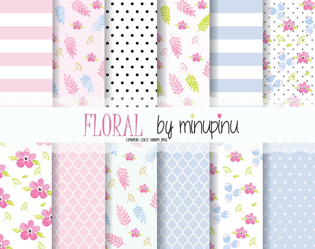 Floral Digital Paper, Watercolor Floral Paper Pack, Floral Background ...