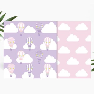 Hot Air Balloon Digital Paper, Violet and Pink Hot Air Balloon, Balloon ...