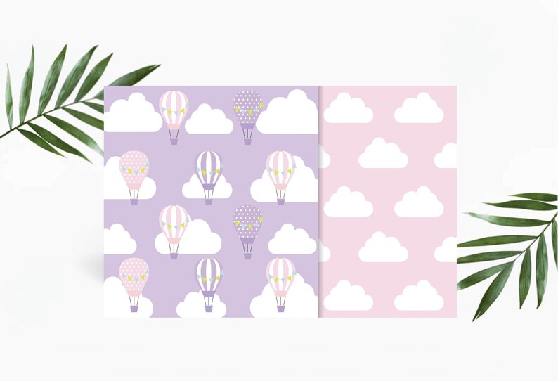Hot Air Balloon Digital Paper, Violet and Pink Hot Air Balloon, Balloon ...