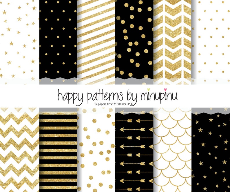 Glitter Digital Paper, Black and Gold Glitter Paper Pack, Glam Party ...