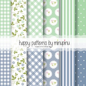 Shabby Chic Green and Blue Digital Paper Cottage Papers Set - Etsy