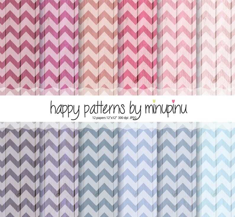 Chevron Digital Paper, Shabby Pink and Blue Chevron on Wood Background ...