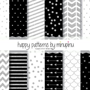 Silver Glitter Digital Paper Black White and Silver Glitter - Etsy