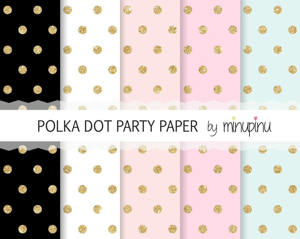Polka Dot Digital Paper, Gold Glitter Polkadots Background, Polkadot ...