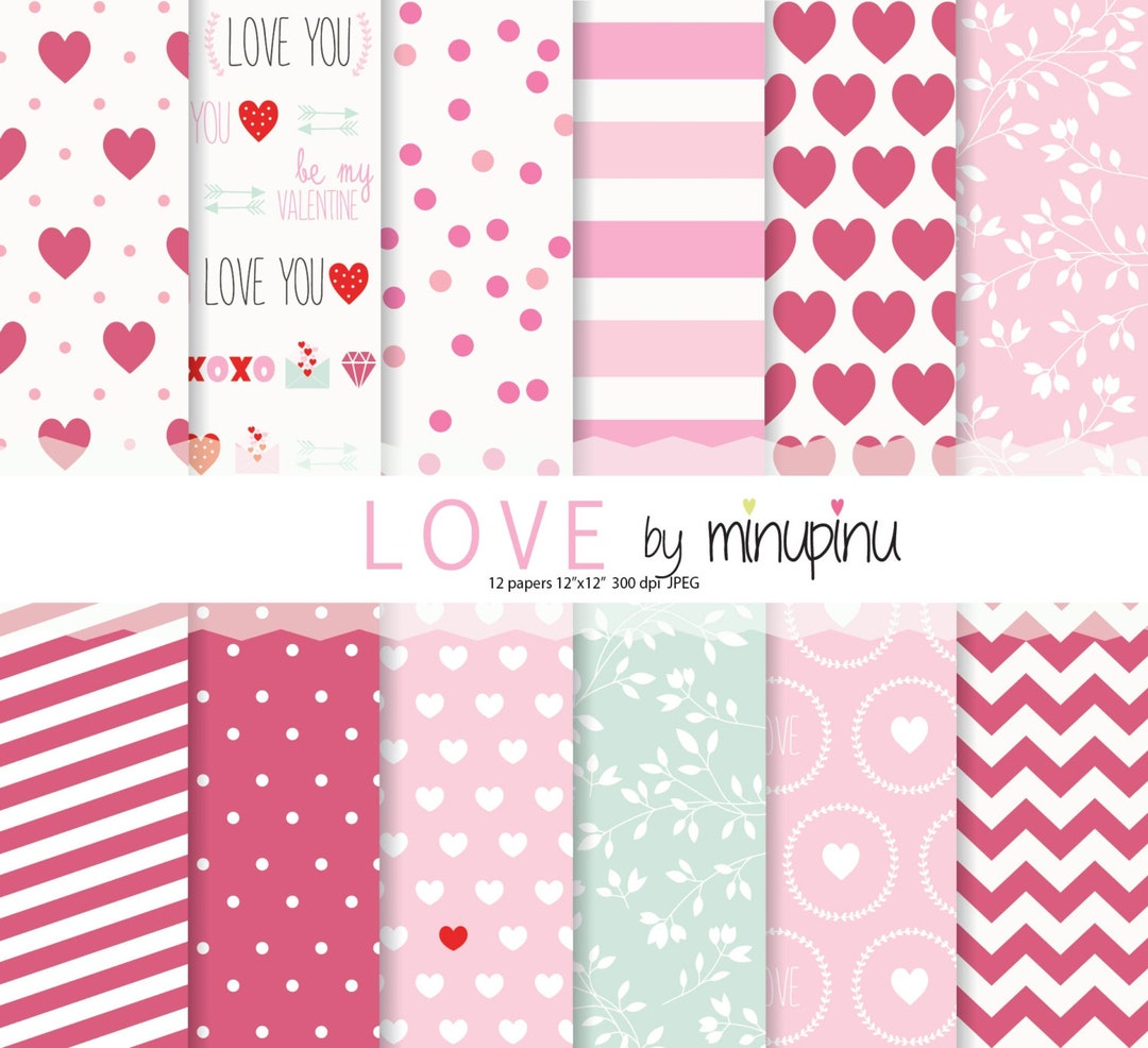 Valentine Digital Paper, Love, Valentine's Day Scrapbook Paper, Pink ...