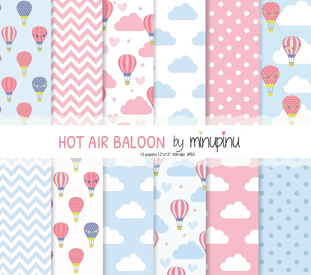 Hot Air Balloon Digital Paper Pink and Blue Hot Air Balloons - Etsy