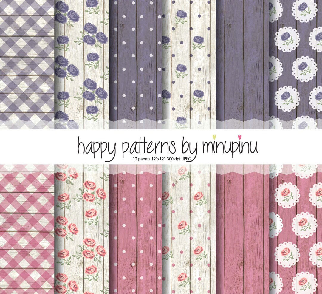Shabby Chic Violet and Pink Digital Paper, Romantic Shabby Chic Paper ...