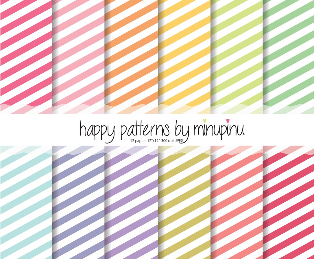 Stripes Digital Paper,colorful Diagonal Stripes,pink Orange Yellow ...