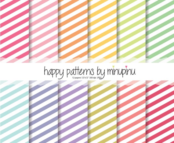 Stripes Digital Papercolorful Diagonal Stripespink Orange | Etsy