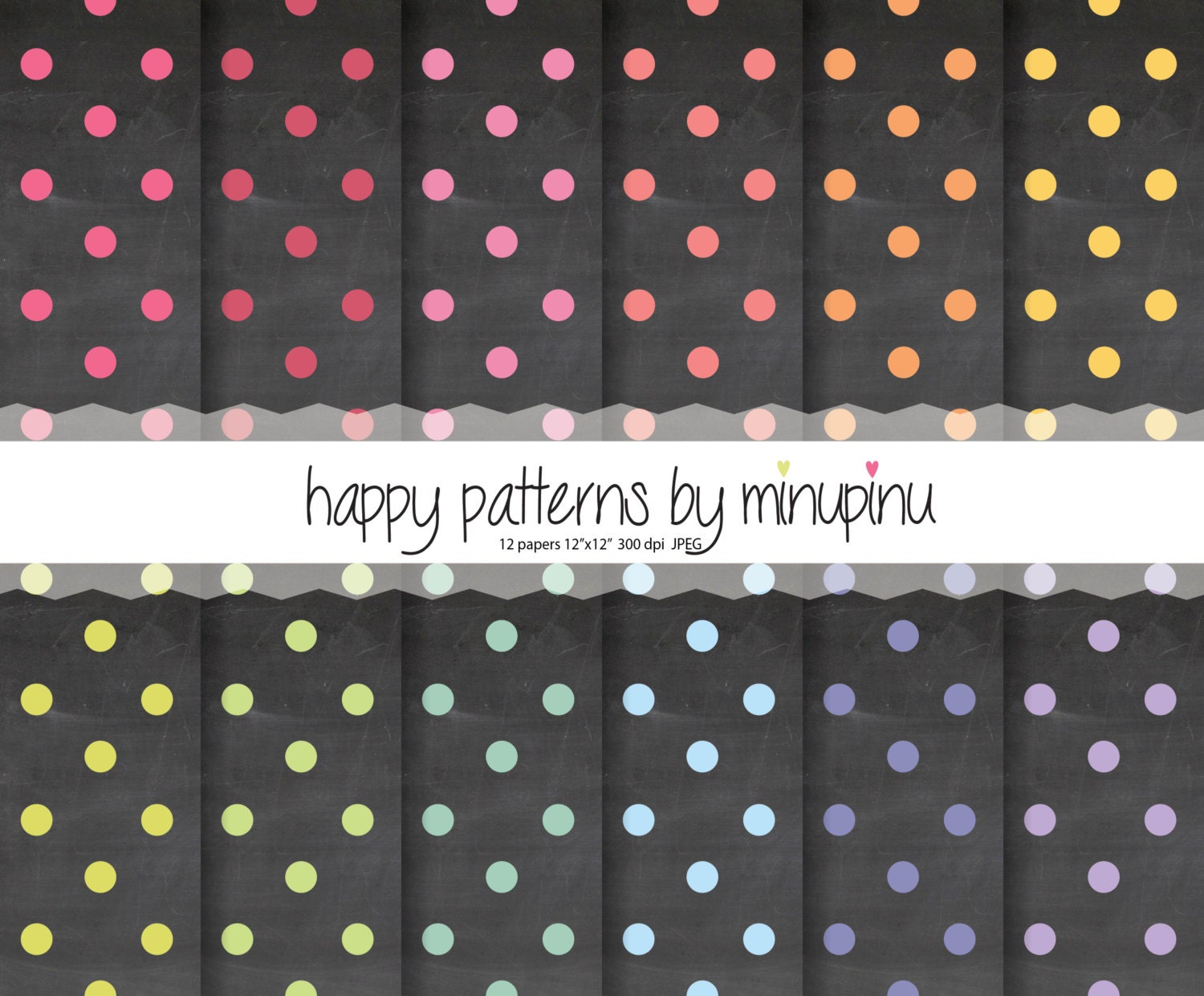 Chalkboard Polkadots Digital Paper, Polakdots on Chalkboard Background ...