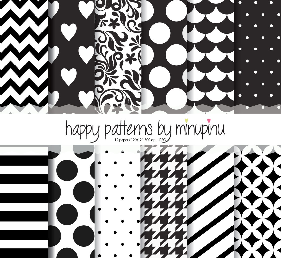 Black and White Digital Paper, Black and White Chevron, Stripes ...