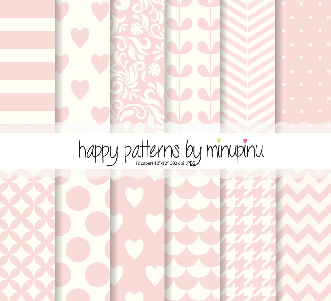 Pink Digital Paper, Soft Pink Patterns, Chevron,stripes,polkadots ...