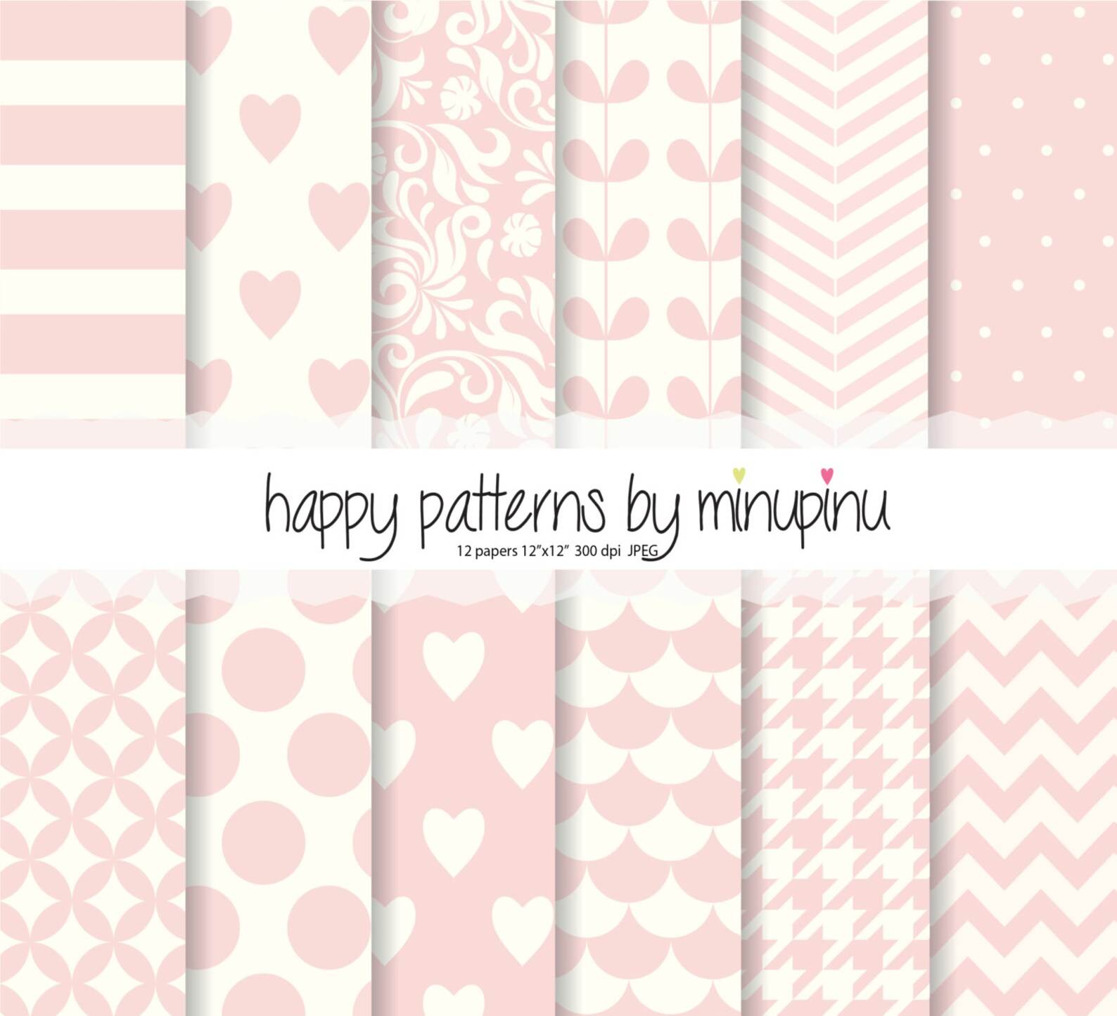 Pink Digital Paper, Soft Pink Patterns, Chevron,stripes,polkadots ...