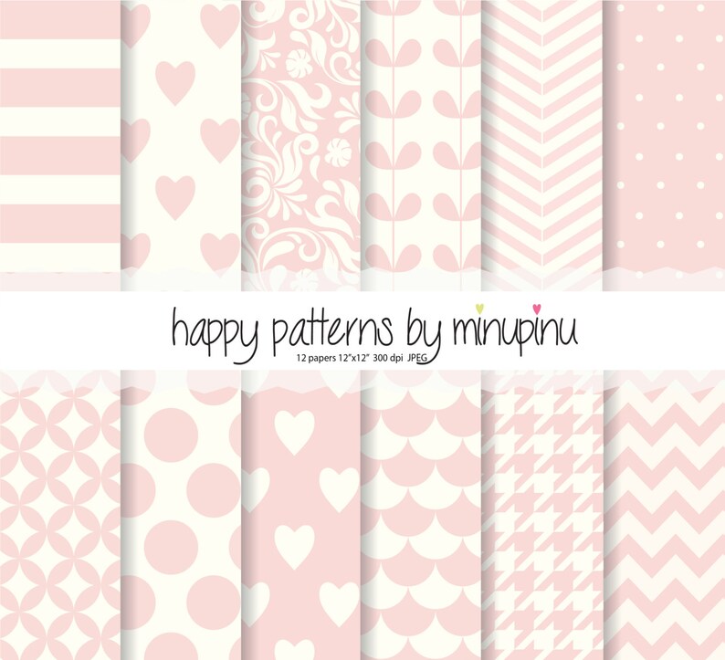 Pink Digital Paper, Soft Pink Patterns, Chevron,stripes,polkadots ...
