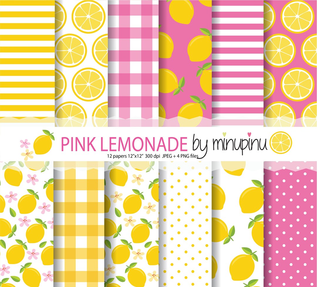 Pink Lemonade Digital Paper, Lemonade Pattern, Summer Citrus Paper ...