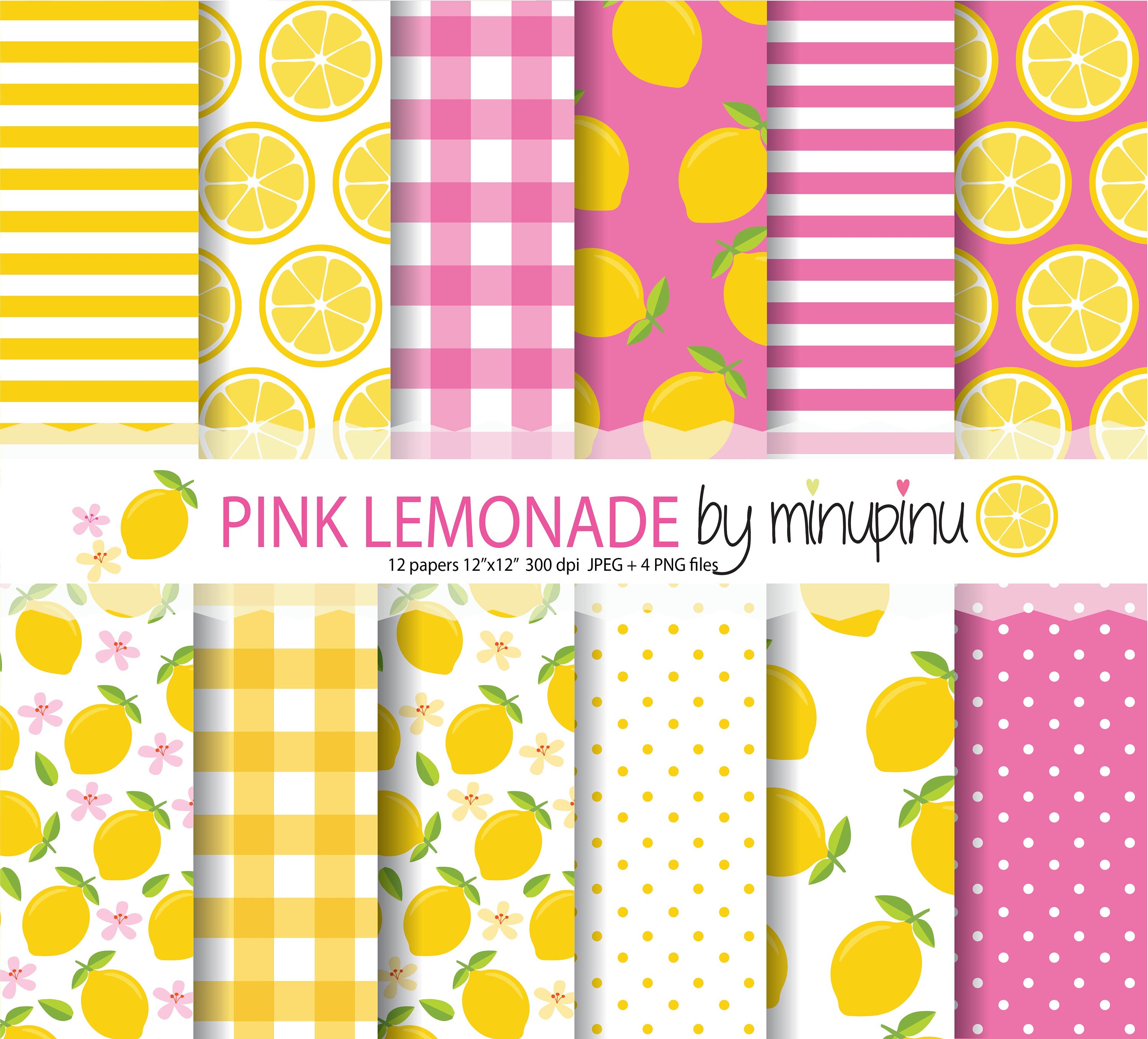 Pink Lemonade Digital Paper, Lemonade Pattern, Summer Citrus Paper ...