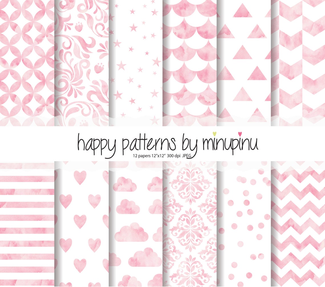 Watercolor Digital Paper, Pink Watercolor Patterns, Watercolor ...