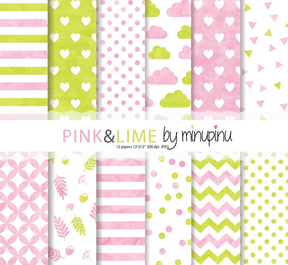 Pink & Lime Digital Paper Pink and Lime Green Patterns | Etsy