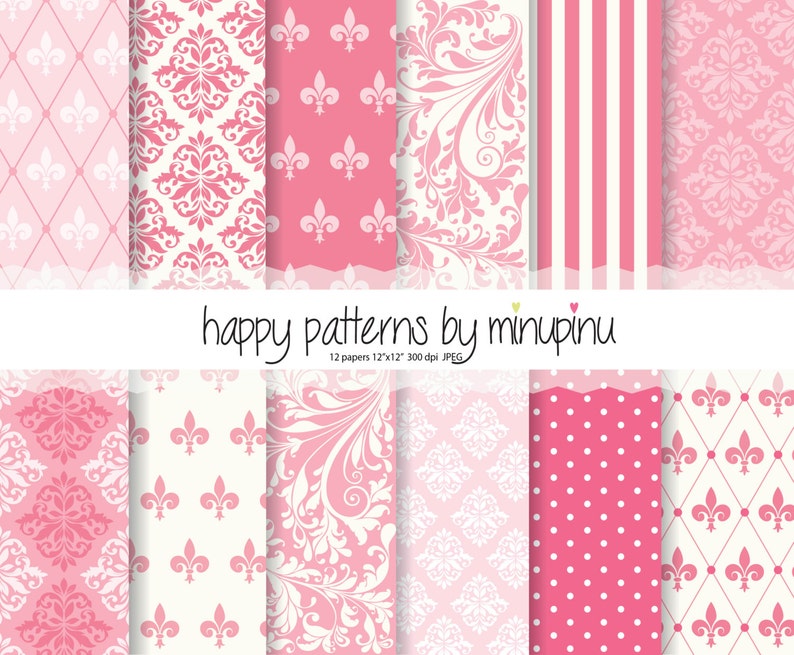 Damask Digital Paper, Pink Damask Digital Paper Pack With Classical ...