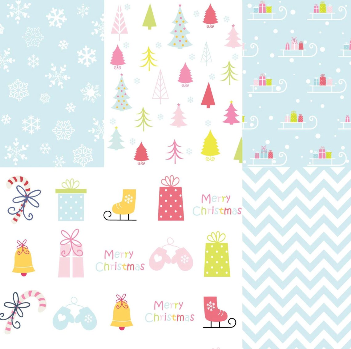 Joyful Christmas, Christmas Digital Paper, Sweet Christmas Patterns ...